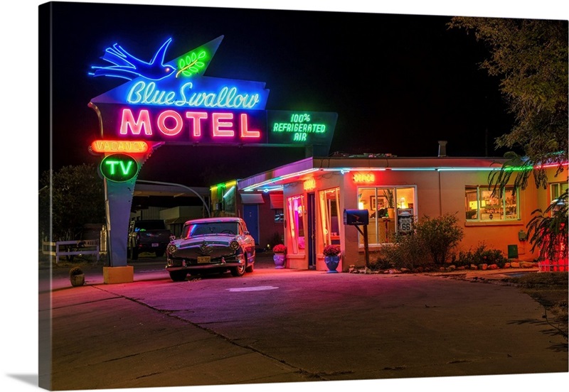 Neon Blue Swallow Motel | Great Big Canvas