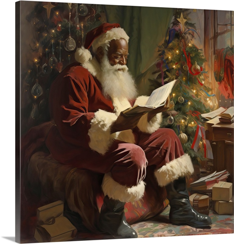 Santa Checking His List By Fire Light | Great Big Canvas