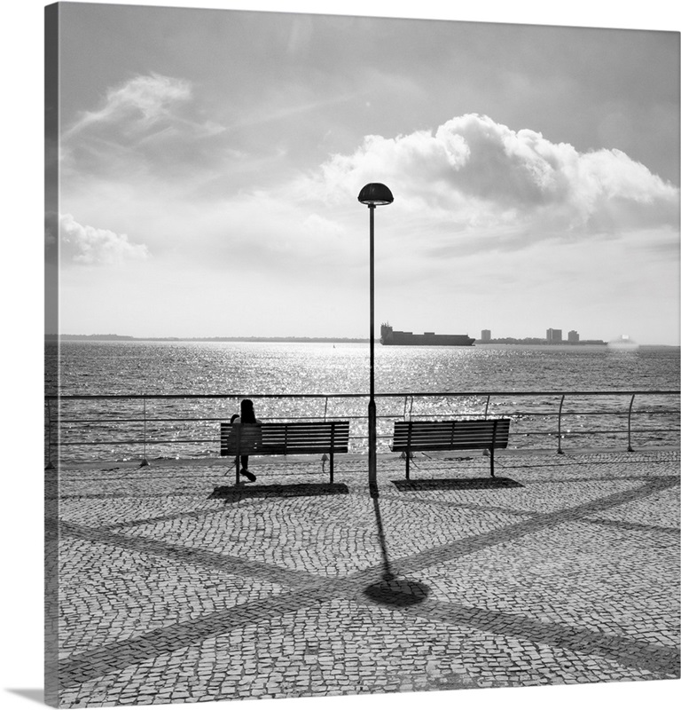 Seating Along The Waterfront With A View Of The Busy Port Of Setubal ...