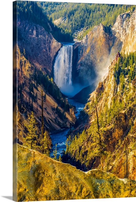 Sunlit Sulphuric Rock Of The Cliffs, Yellowstone National Park, Wyoming ...