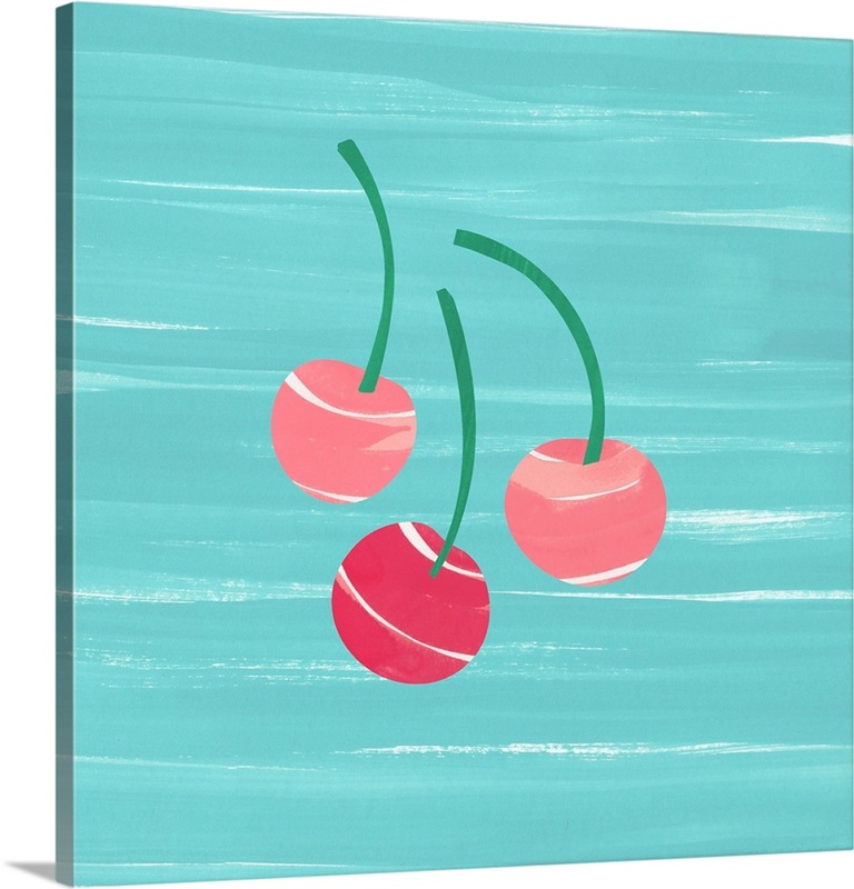Bold Painted Collage Cherries Aqua | Great Big Canvas