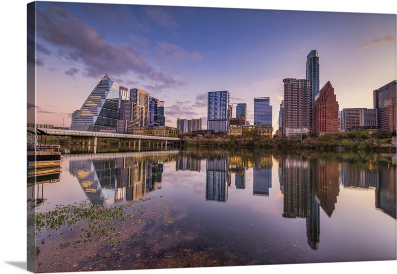 Austin Skyline Reflecting In Colorado River, Texas | Great Big Canvas