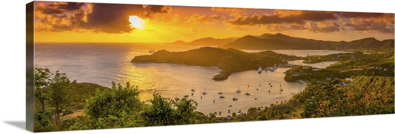 Caribbean, Antigua, English Harbour from Shirley Heights, Sunset ...