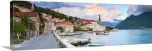 Coastal village of Perast illuminated at sunset, Bay of Kotorska ...