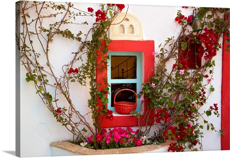 Colourful Window Detail, Oia, Santorini, Greece | Great Big Canvas
