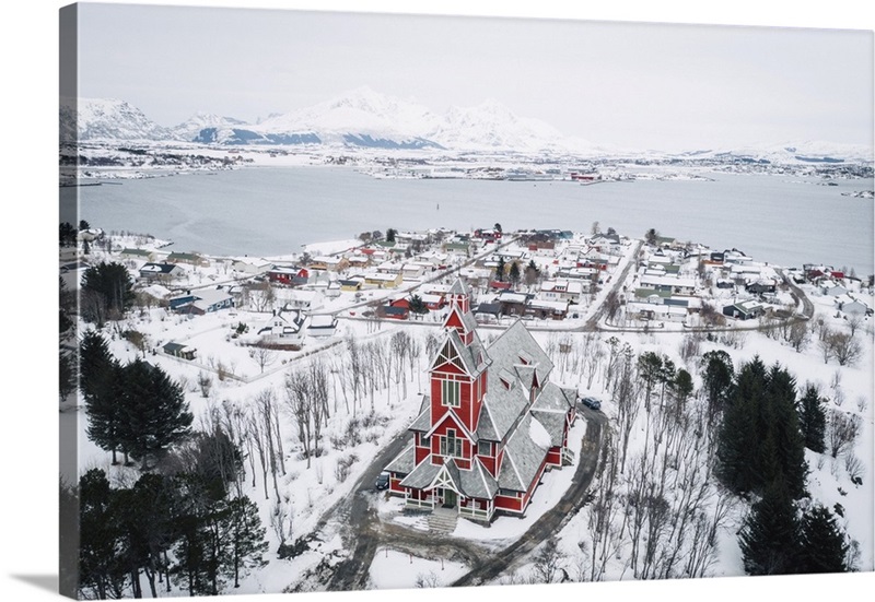 Elevated View Of Leknes Church, Leknes, Lofoten Islands, Nordland ...