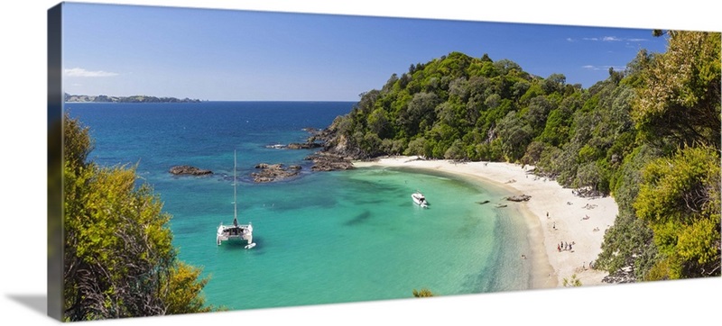 Elevated view over Whale Bay, Tutukaka Coast, Northland, North Island ...