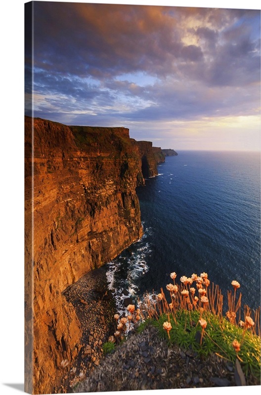 Europe, Ireland, Clare county, Cliffs of Moher at sunset | Great Big Canvas