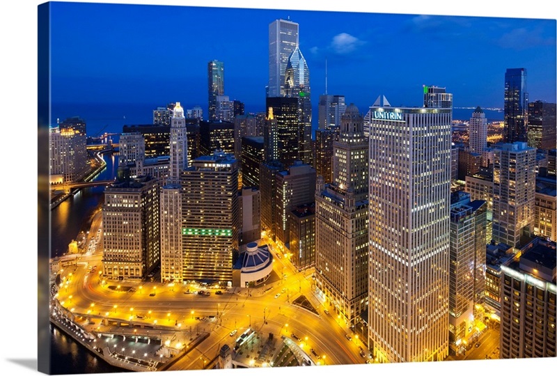 Illinois, Chicago, Dusk view over the city | Great Big Canvas