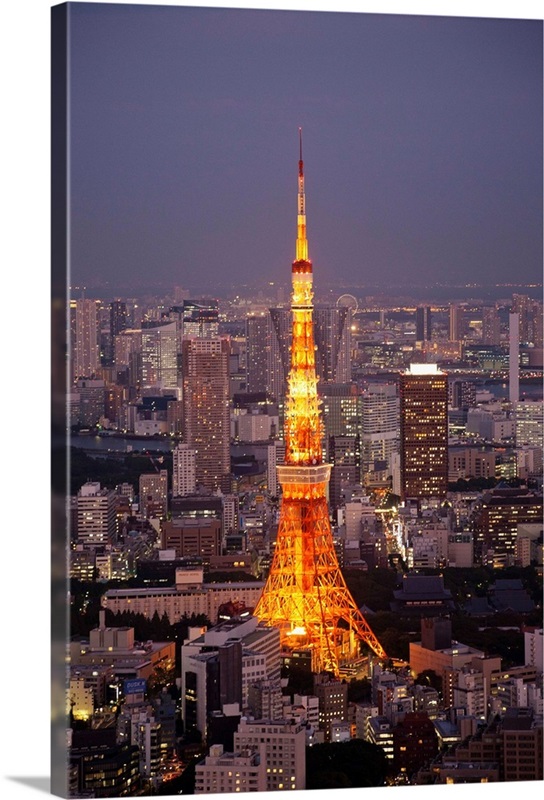 Japan, Tokyo, View of Tokyo Tower and City Skyline from Tokyo City View ...