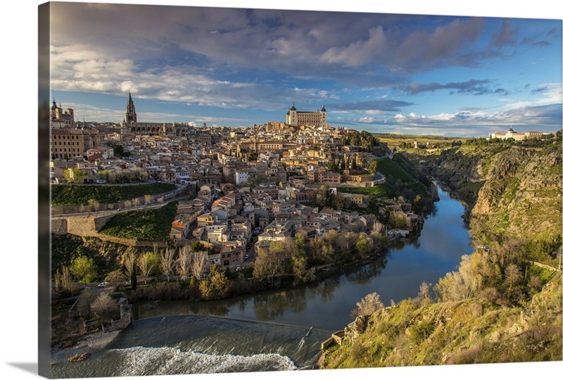 Panoramic view over Toledo and Tagus river, Castile La Mancha, Spain ...