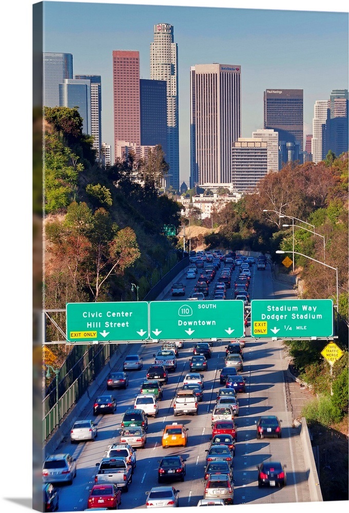 Pasadena Freeway (CA Highway 110) Leading to Downtown Los Angeles ...