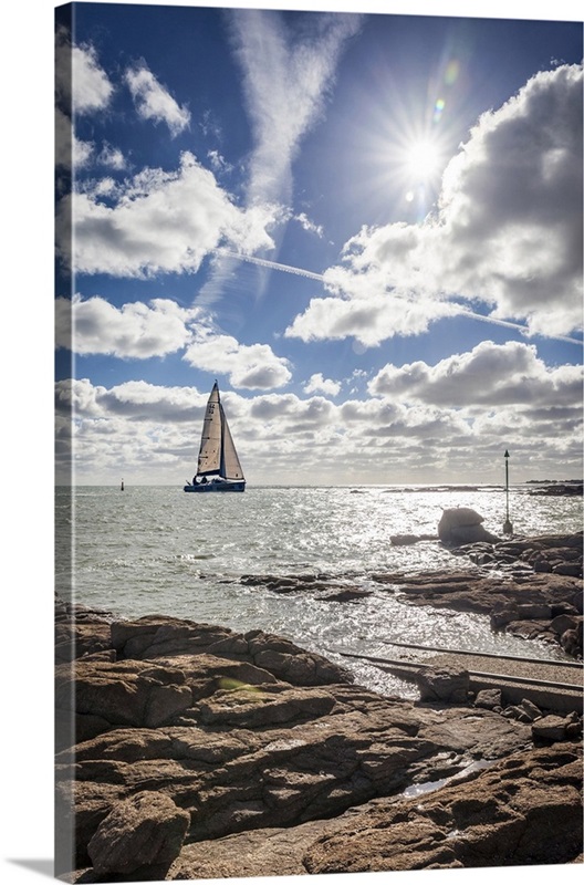 Sailing Boat Off The Coast Of Barfleur, Calvados, Normandy, France ...