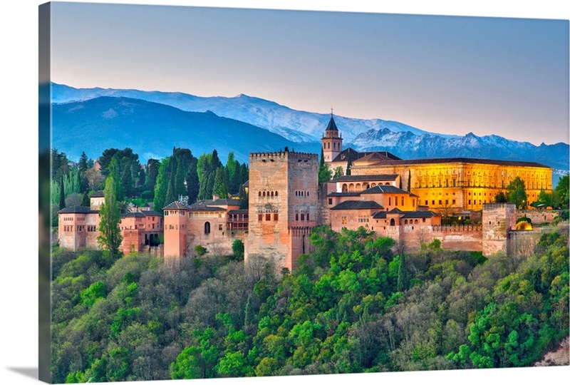 Spain, Andalucia, Granada, Alhambra Palace and Sierra Nevada mountains ...