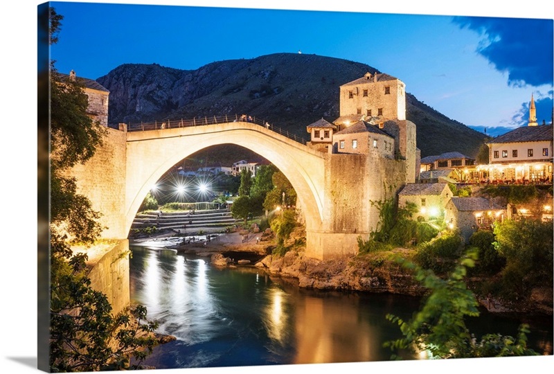 Stari Most Bridge at night, Mostar, Bosnia | Great Big Canvas