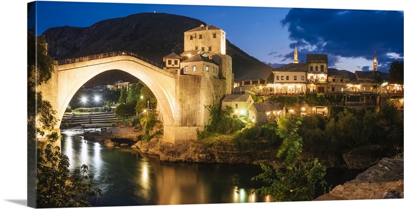 Stari Most Bridge at night, Mostar, Bosnia | Great Big Canvas