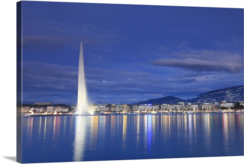 Switzerland, Geneva, Lake Geneva and Jet d'Eau Fountain | Great Big Canvas