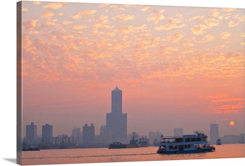 Taiwan, View of harbour looking towards the city and Kaoshiung 85 Sky ...