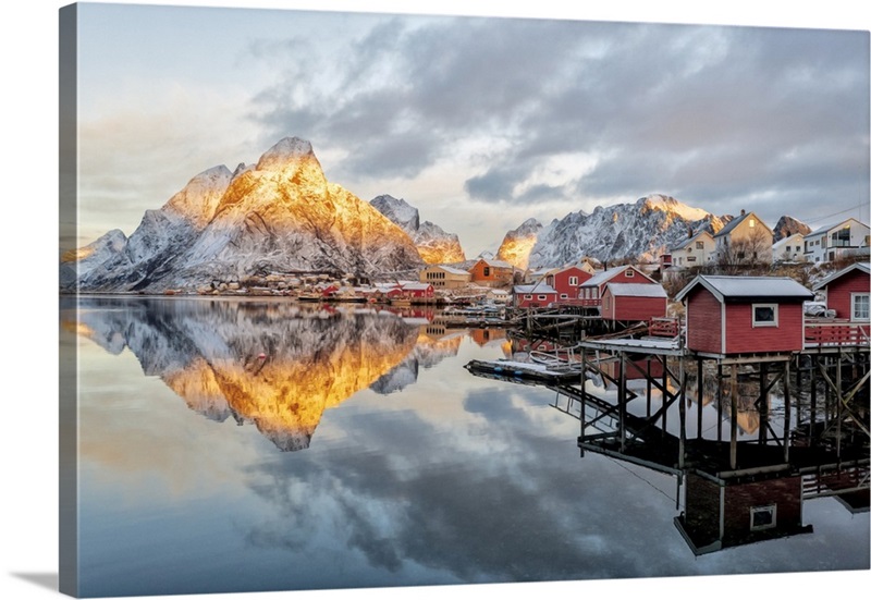 Traditional Red Rorbu Cabins At Dawn, Reine Bay, Nordland, Lofoten ...