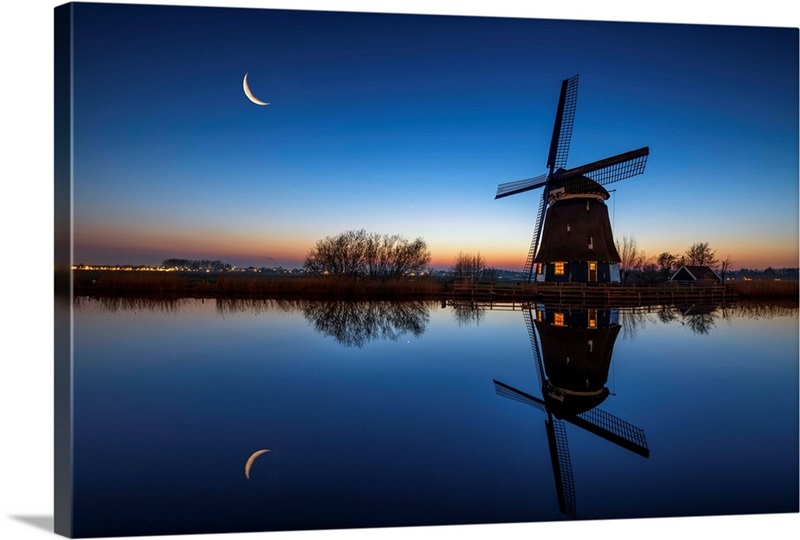 Windmill At Twilight, Holland, Netherlands | Great Big Canvas