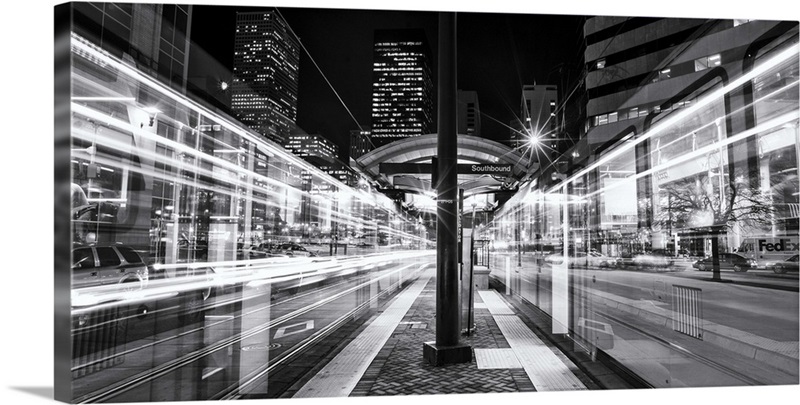 Denver's Light Rail at Night, Denver, Colorado | Great Big Canvas