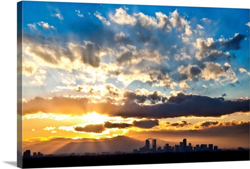 Sun Bursts over Denver during Sunset, Denver, Colorado | Great Big Canvas
