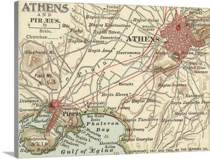 Athens - Vintage Map | Great Big Canvas