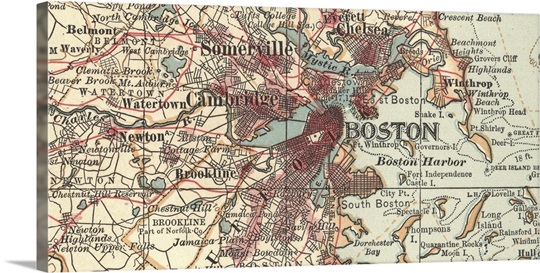 Boston - Vintage Map Wall Art, Canvas Prints, Framed Prints, Wall Peels ...