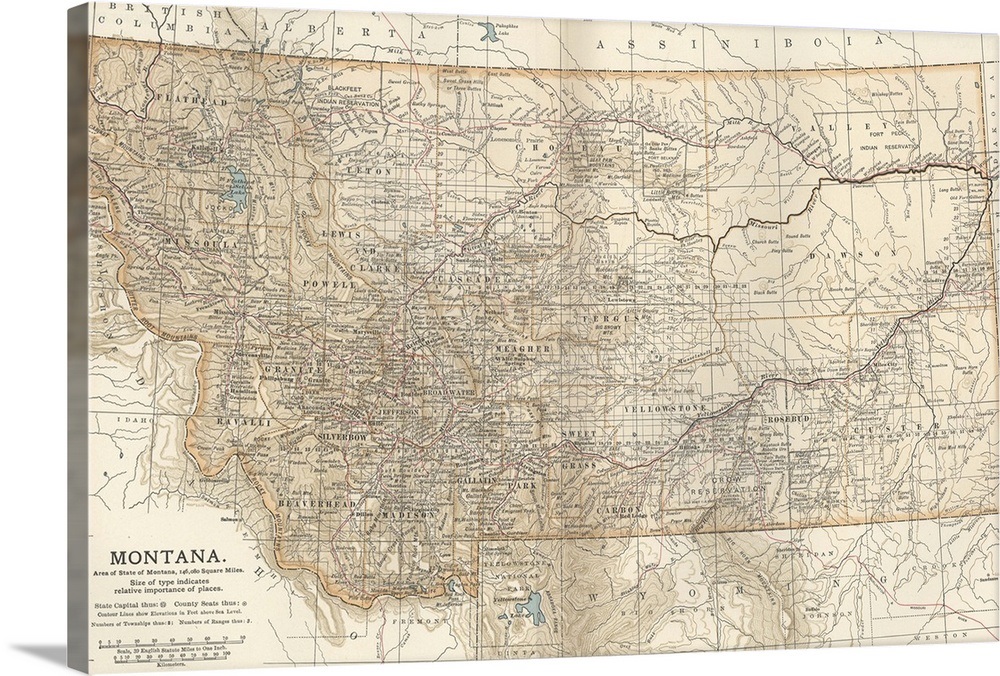 Montana Vintage Map Wall Art Canvas Prints Framed Prints Wall