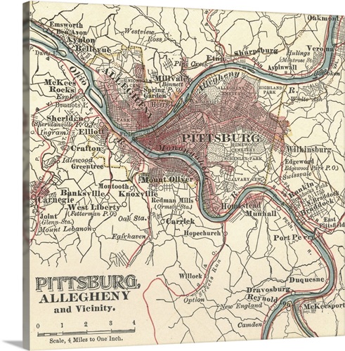 Pittsburg - Vintage Map Wall Art, Canvas Prints, Framed Prints, Wall ...