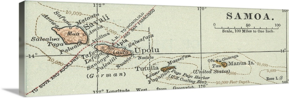 Samoa - Vintage Map Wall Art, Canvas Prints, Framed Prints, Wall Peels ...