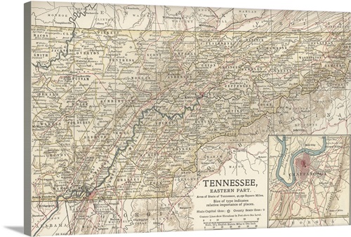 Tennessee, Eastern Part - Vintage Map | Great Big Canvas