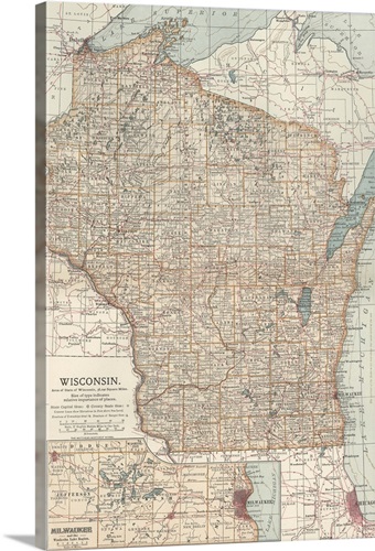 Wisconsin - Vintage Map | Great Big Canvas