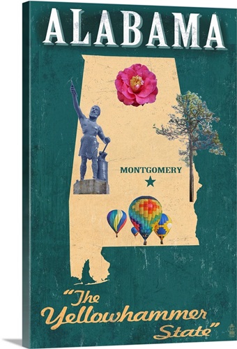 Alabama - State Icons: Retro Travel Poster | Great Big Canvas