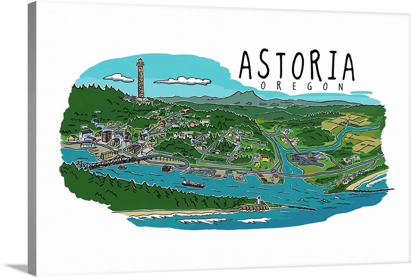 Astoria, Oregon - Line Drawing | Great Big Canvas