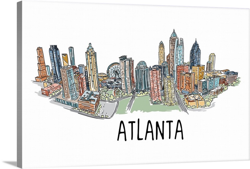 Atlanta, Georgia - Line Drawing Wall Art, Canvas Prints, Framed Prints ...