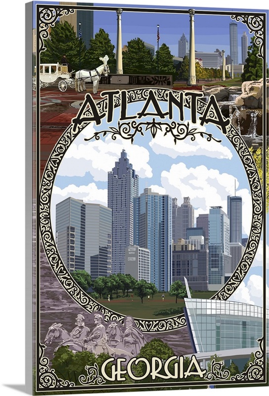 Atlanta, Georgia - Montage (No Flowers): Retro Travel Poster | Great ...