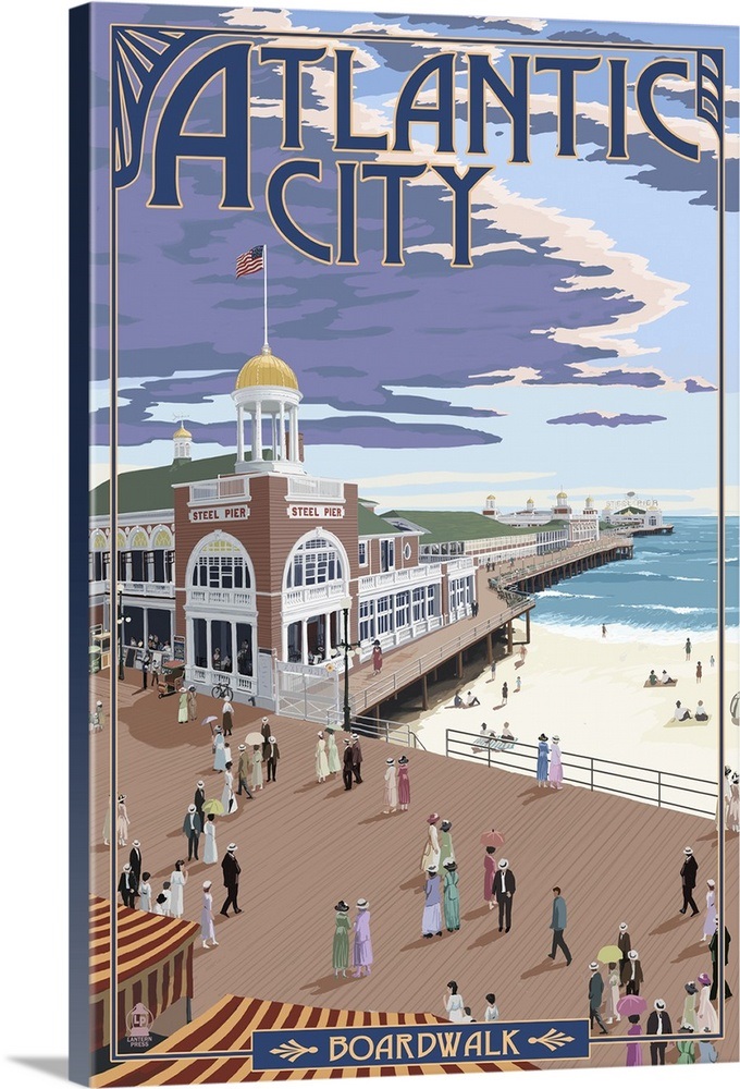 Atlantic City, New Jersey - Boardwalk: Retro Travel Poster Wall Art ...