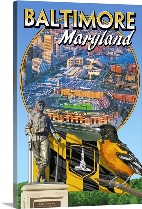 Baltimore, Maryland - Baseball Montage: Retro Travel Poster | Great Big ...