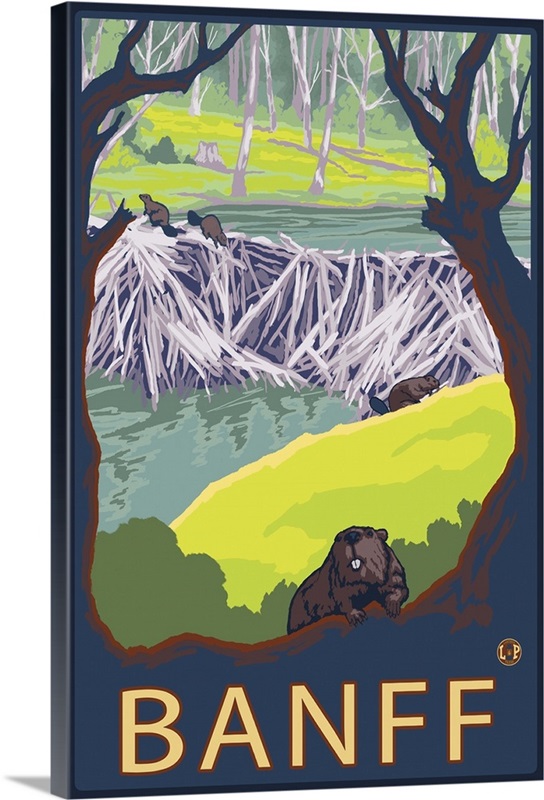 Banff, Canada - Beaver Family: Retro Travel Poster | Great Big Canvas