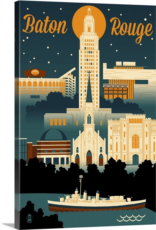 Baton Rouge, Louisiana, Retro Skyline | Great Big Canvas