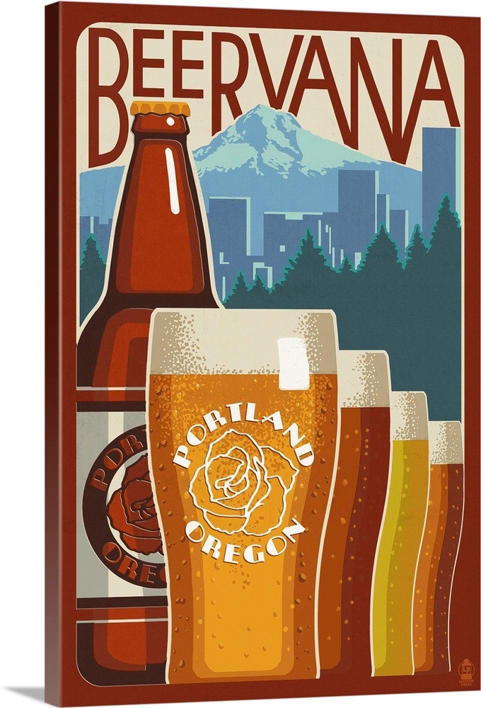 Beervana Vintage Sign - Portland, Oregon: Retro Travel Poster Wall Art ...