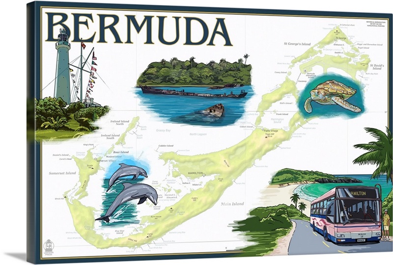 Bermuda - Nautical Chart: Retro Travel Poster | Great Big Canvas