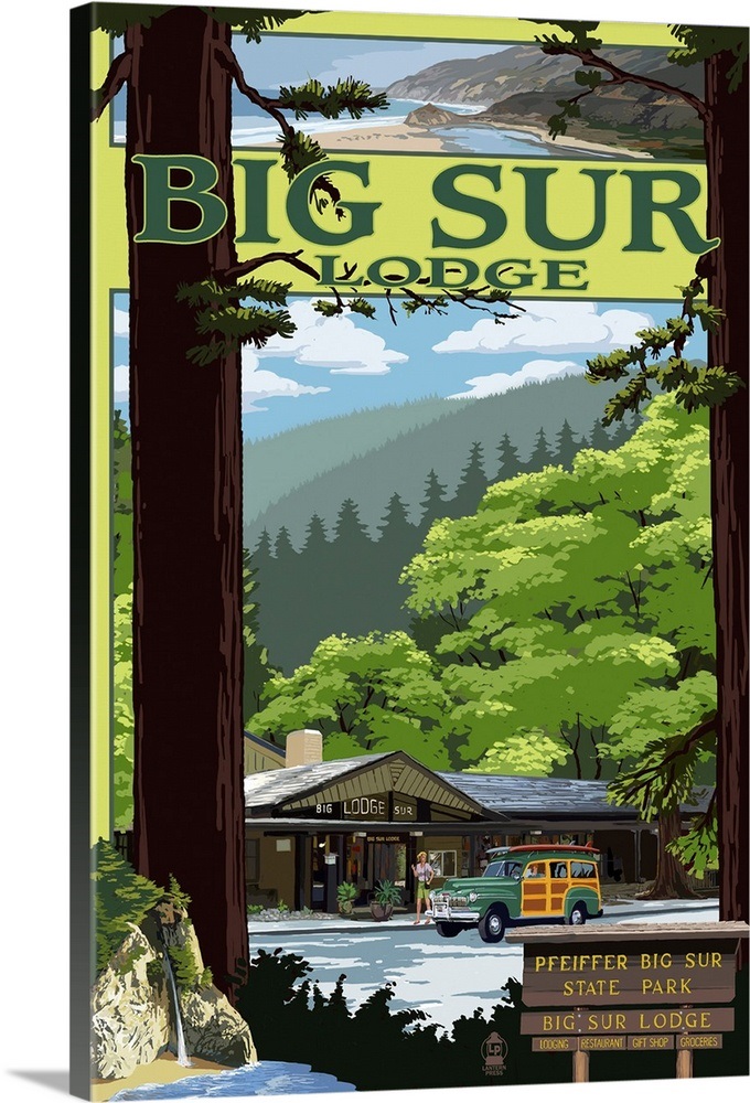 Big Sur Lodge, California: Retro Travel Poster Wall Art, Canvas Prints ...