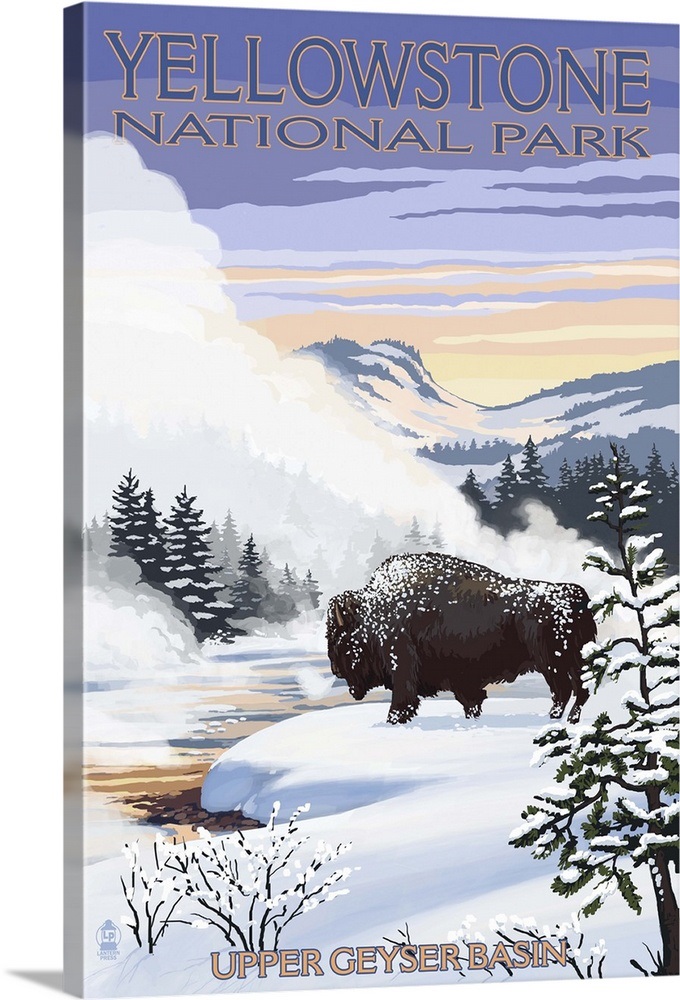 Bison Snow Scene - Yellowstone National Park: Retro Travel Poster Wall ...