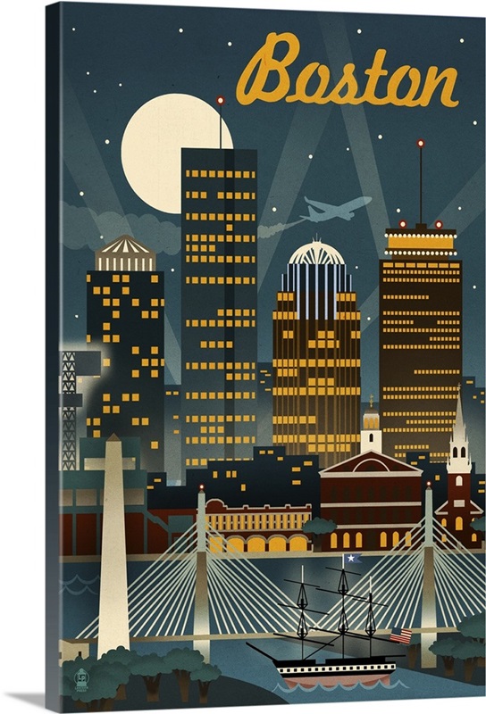 Boston, Massachusetts, Retro Skyline | Great Big Canvas