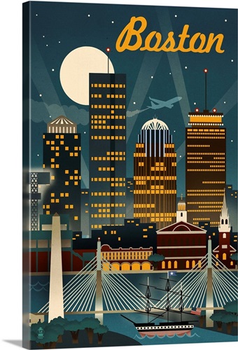 Boston, Massachusetts - Retro Skyline: Retro Travel Poster | Great Big ...