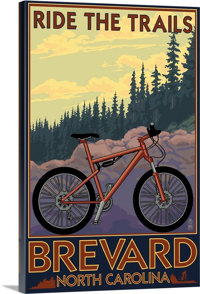 Brevard, North Carolina - Ride the Trails Bicycle: Retro Travel Poster ...