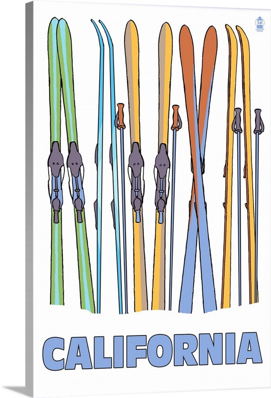 California - Skis in Snow: Retro Travel Poster | Great Big Canvas