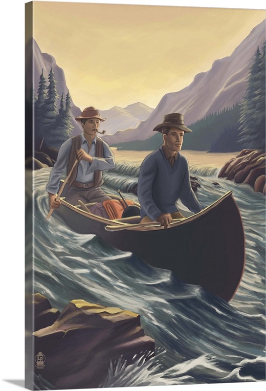 Canoe on River: Retro Poster | Great Big Canvas